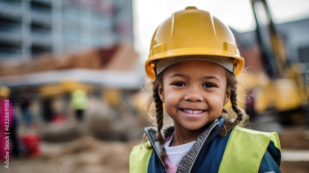 Photography of a pleased, child girl that is building a structure ...
