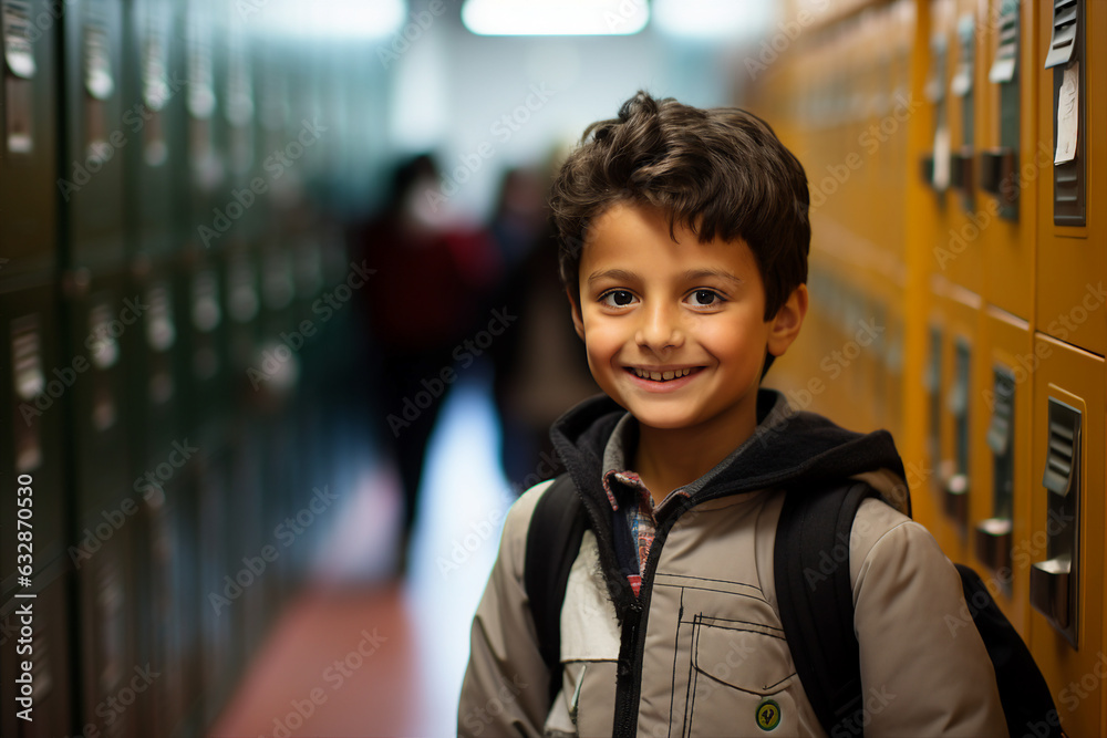 Generative ai collage photo of learner kid with school supply standing ...