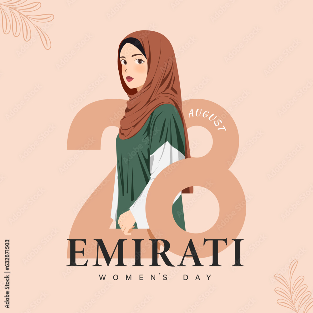 Emirates Women's Day Design with Female with Hijab Vector Illustration ...