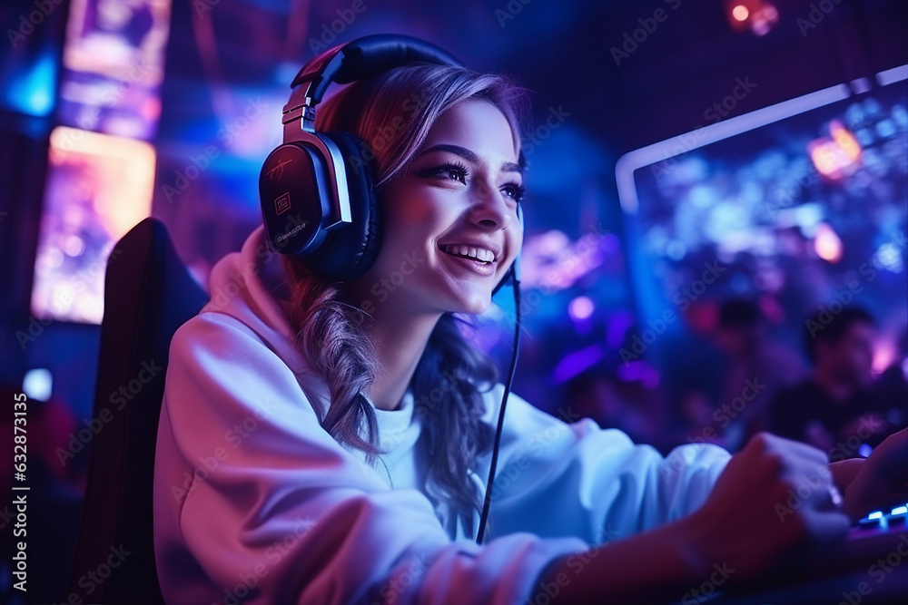 Generative ai photo collage of professional person gamer playing ...