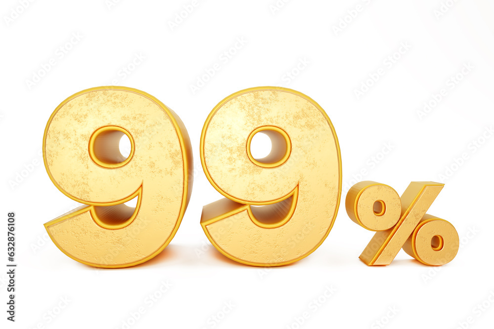 The number ninety nine percent is in gold - the number 99% is 3D ...