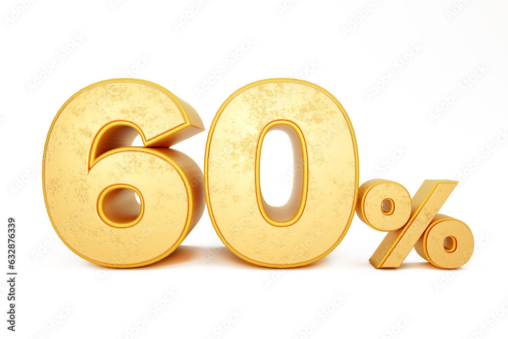 The number sixty percent is in gold - the number 60% is 3D illustrator ...