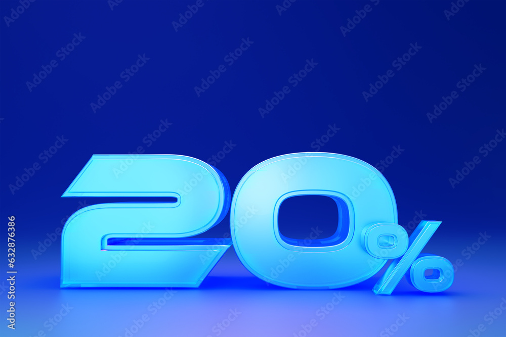 Twenty percent number icon in hot glossy blue on striking blue ...