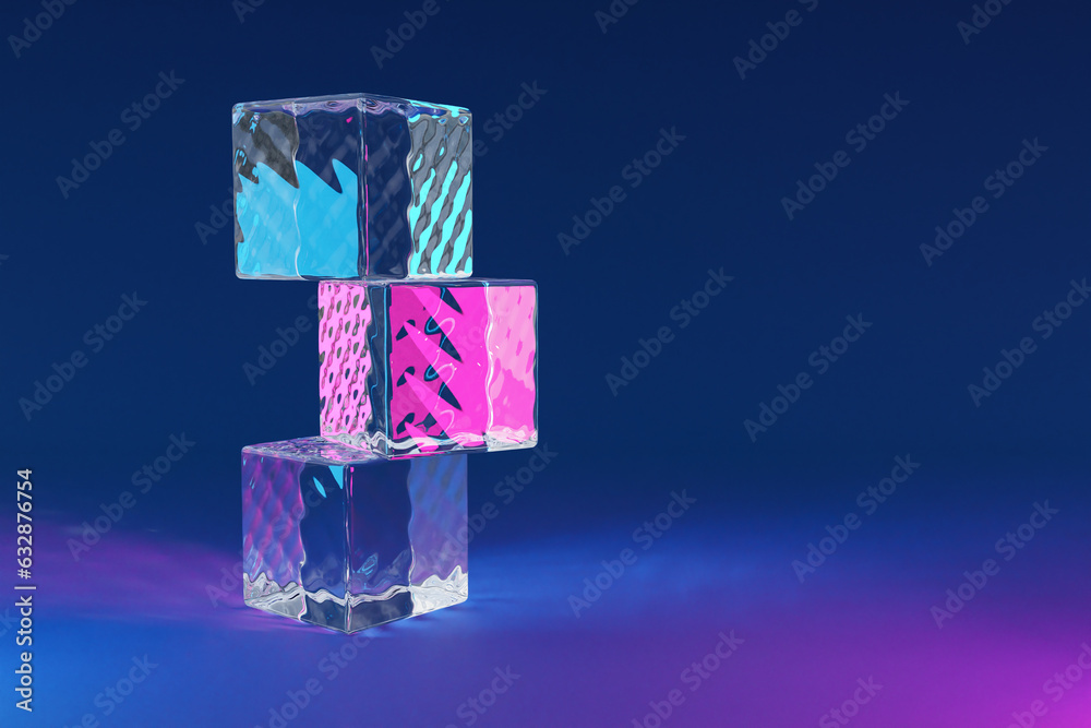 glas stack of three cubes on infinite background; pedestal for beauty ...
