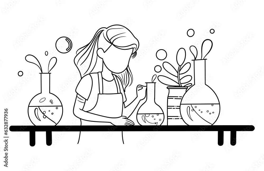 Science Coloring Page for Kids. Laboratory Coloring Book Stock Vector ...