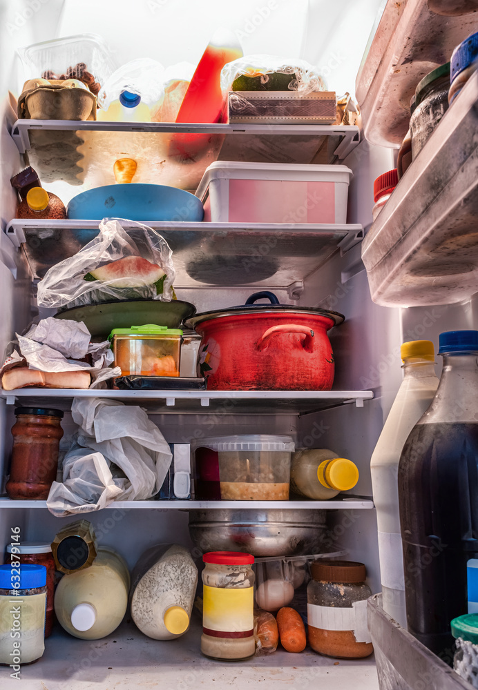 Various food items going rotten inside a dity refrigerator Stock Photo ...