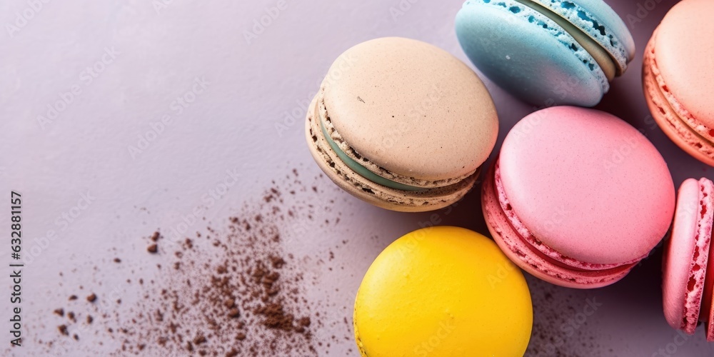 Macaron on a pastel background. Banner. Place for text. Generative AI ...