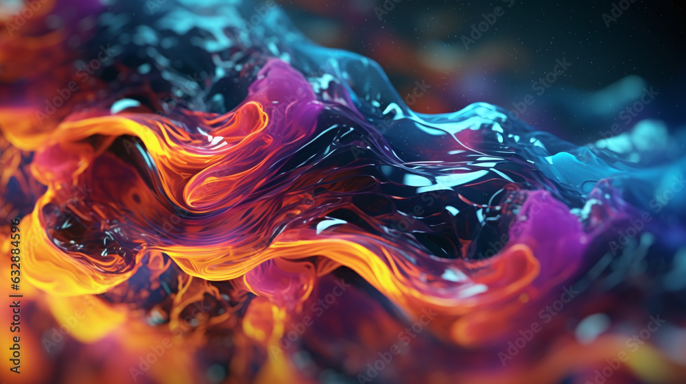 Liquid wallpaper, abstract 3D background with paint bubbles flow wave ...