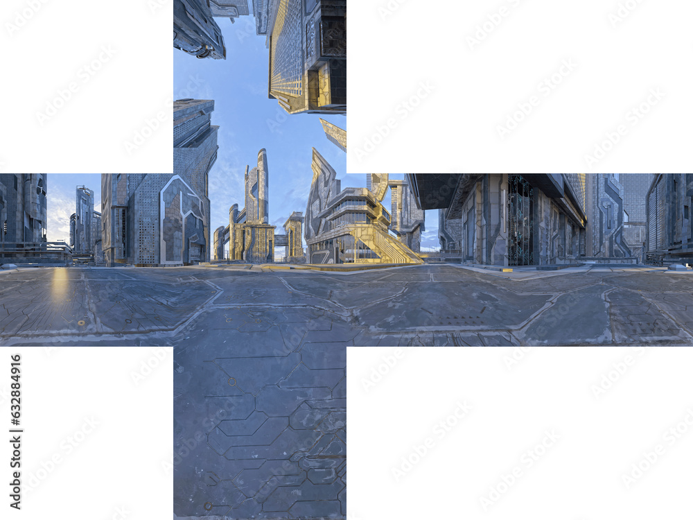 industrial sci fi 360° vr futuristic environment horizontal cross cube ...