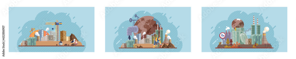 World Environment Day. Planet Earth in smoke, plastic, garbage. Global ...