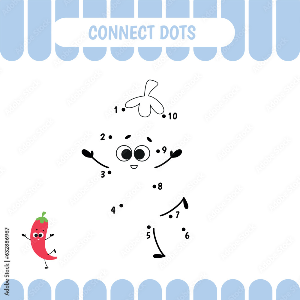Connect dots game. Cute chili pepper dot to dot educational page for ...