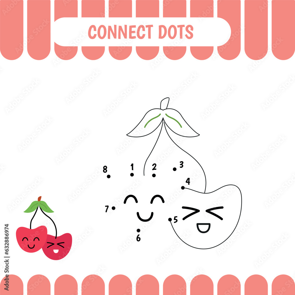 Number game. Connect dots and color cherry. Educational worksheet for ...