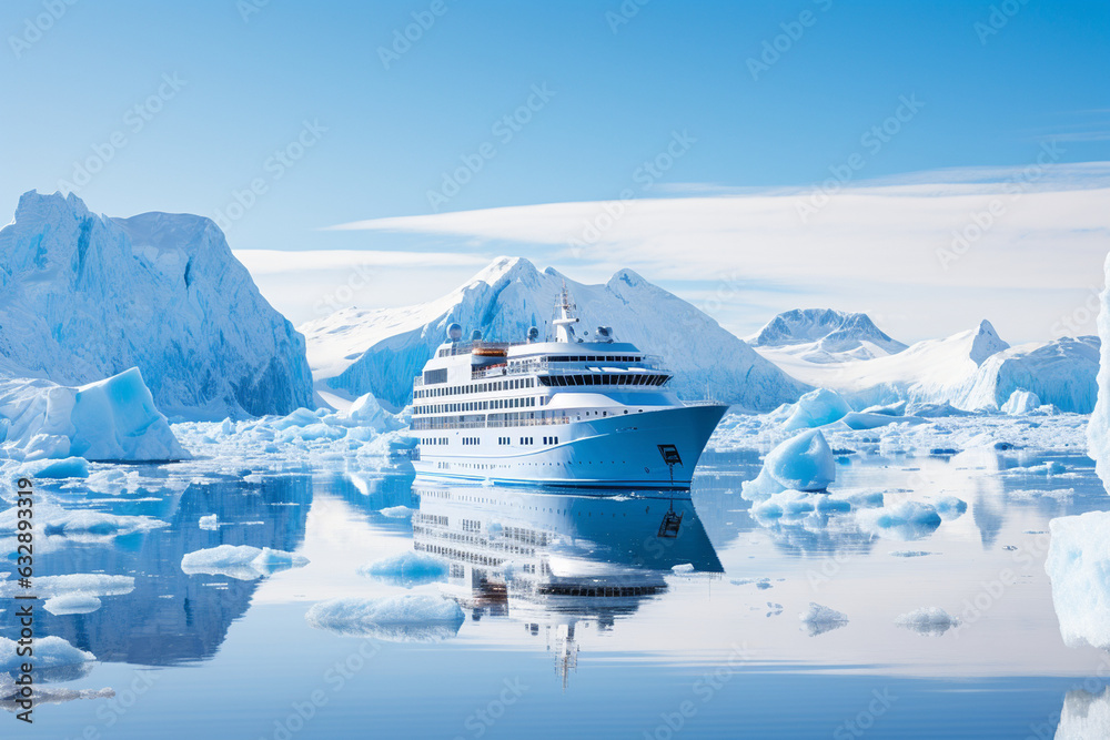 Antarctic region on an expedition ship, witnessing vast icebergs ...