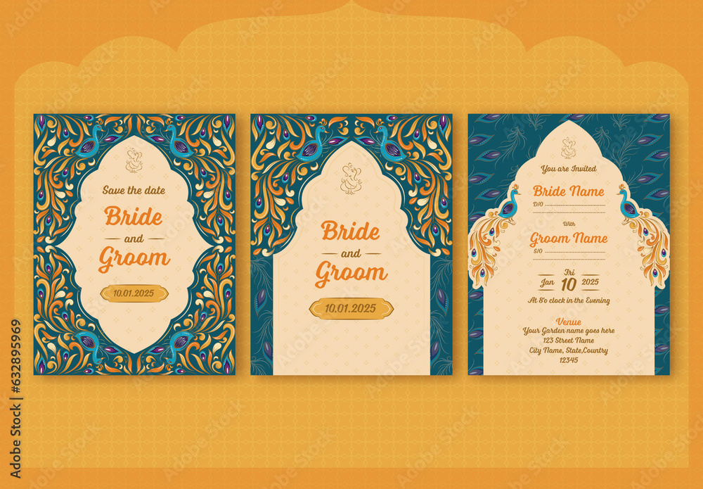 Beautiful Indian Hindu Wedding Card Templates Design with Peacock ...