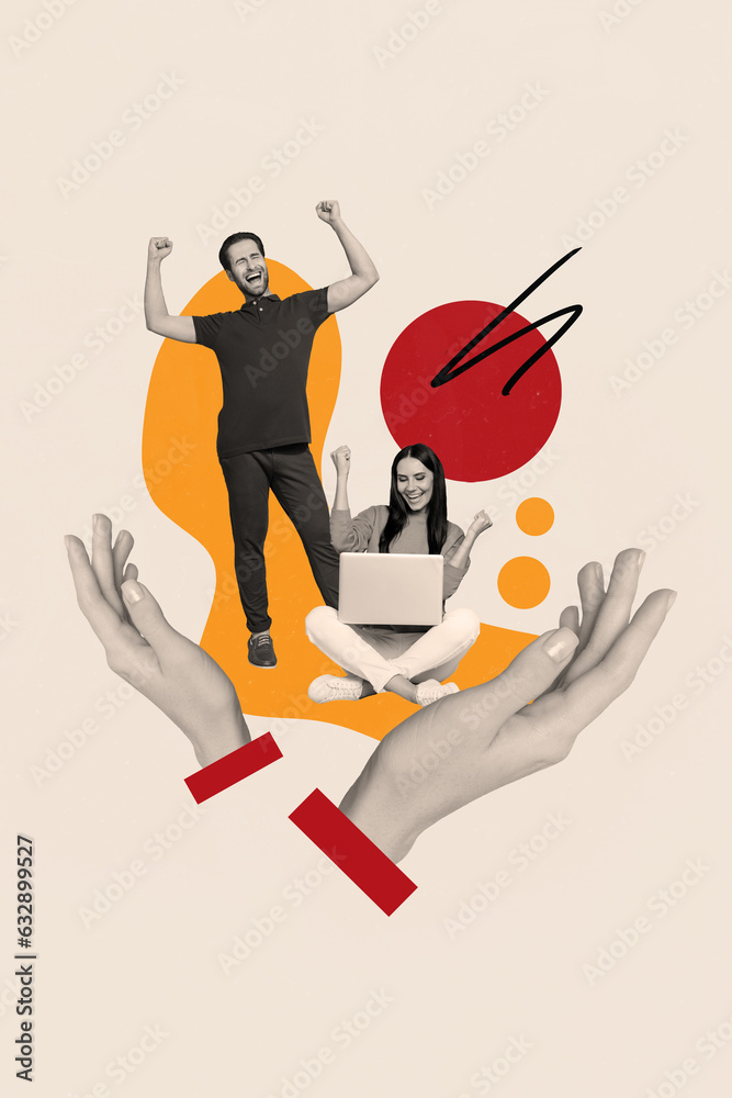 Vertical creative composite photo collage of happy people man female ...