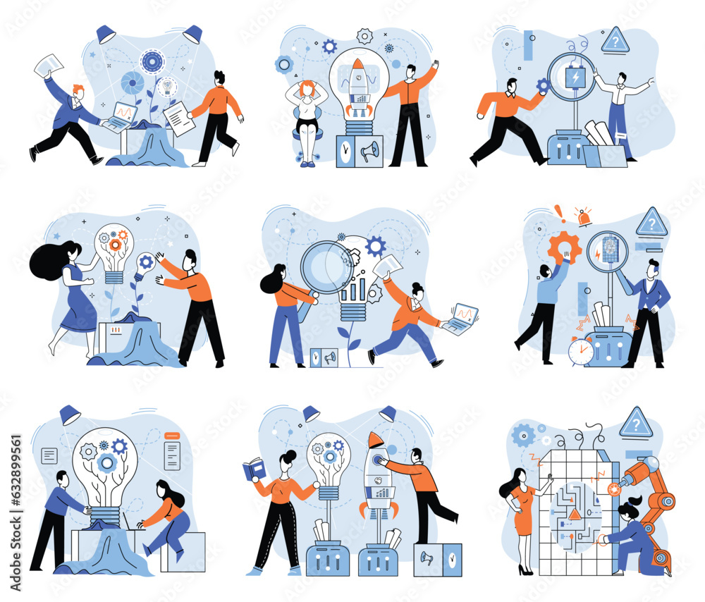 Team solving complex problems. Teamwork vector illustration metaphor. Business solution, startup ...