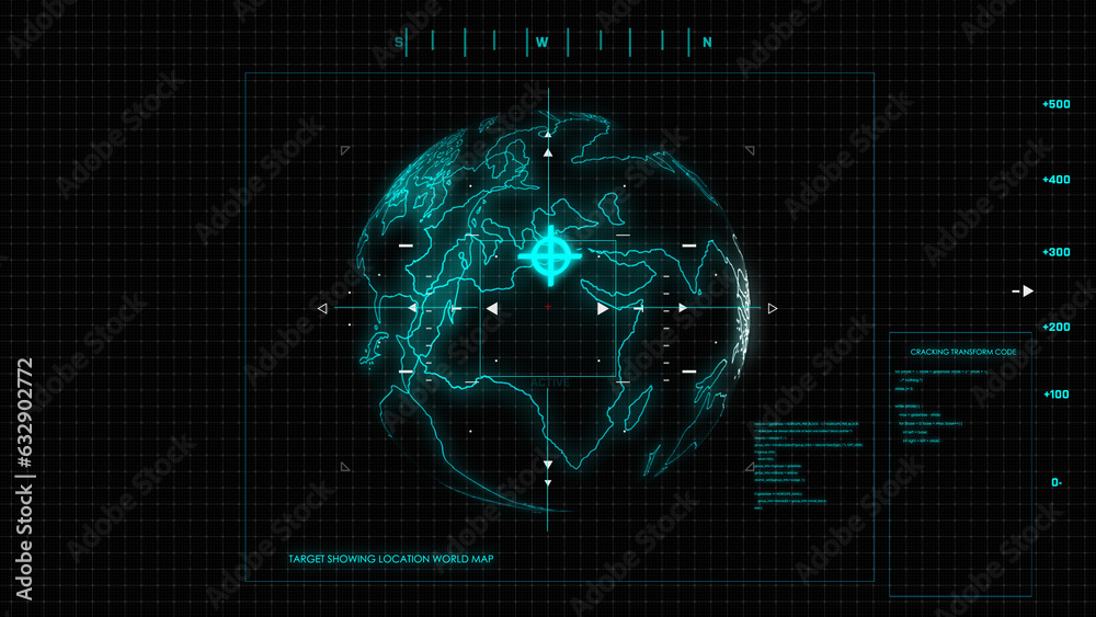 world Satellite GPS motion aerial analysis element. HUD User Interface ...