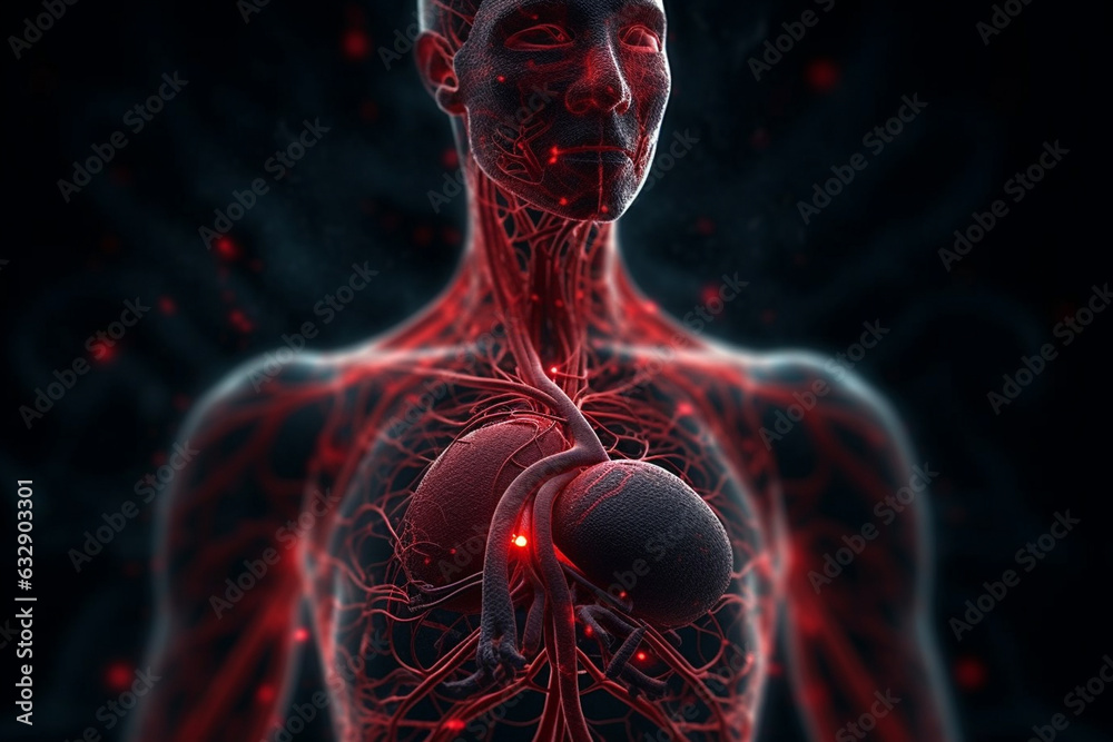 An illustration of the human circulatory system, highlighting the ...