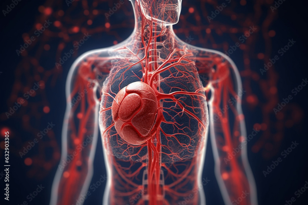 An illustration of the human circulatory system, highlighting the ...