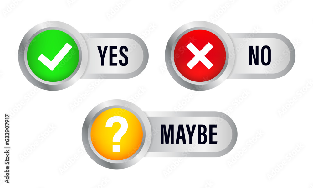 Yes, no and maybe buttons. Banners isolated on white background. Glossy ...