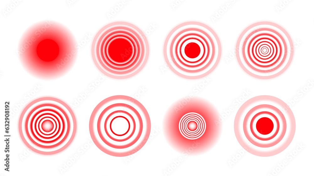 Vetor de A set of pain circles, red rings. The symbol of pain on the ...