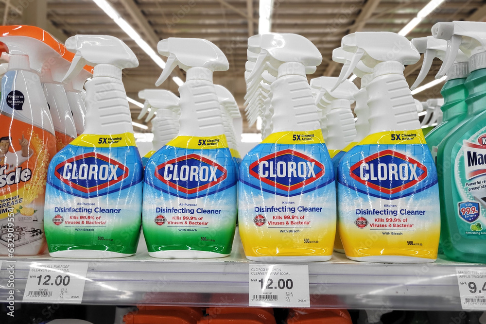 PENANG, MALAYSIA - 11 JULY 2023: Bottles of Clorox Bleach display on ...
