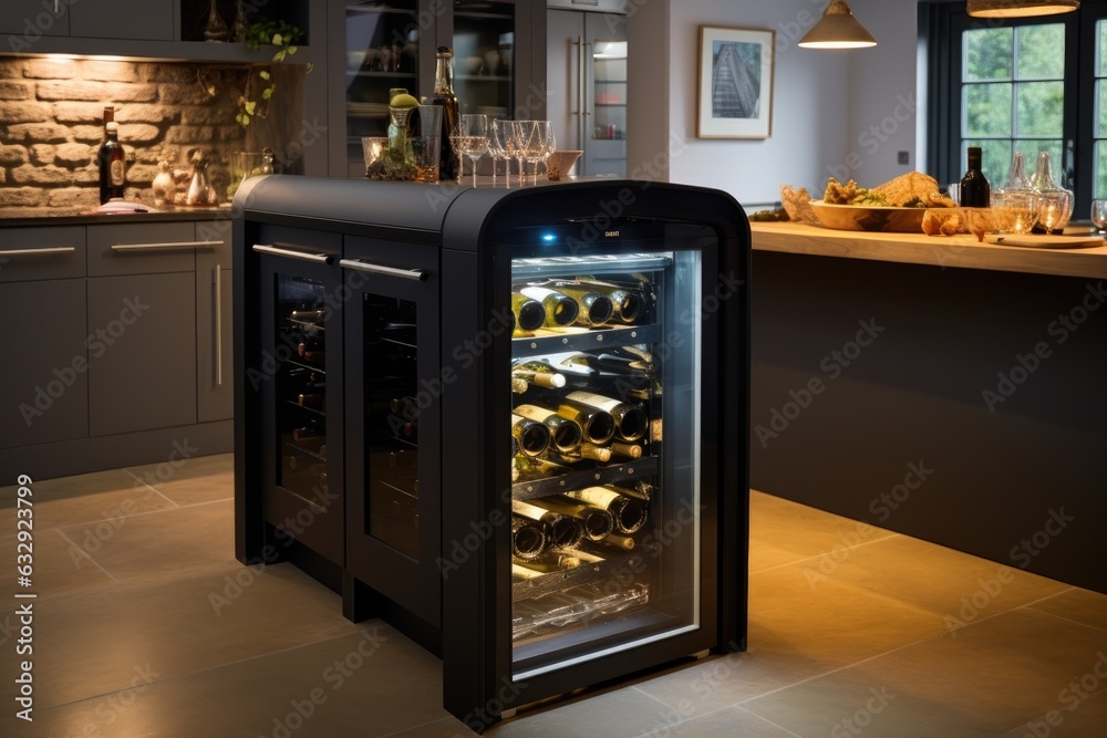 smart wine fridge in a modern kitchen setting Stock Photo | Adobe Stock