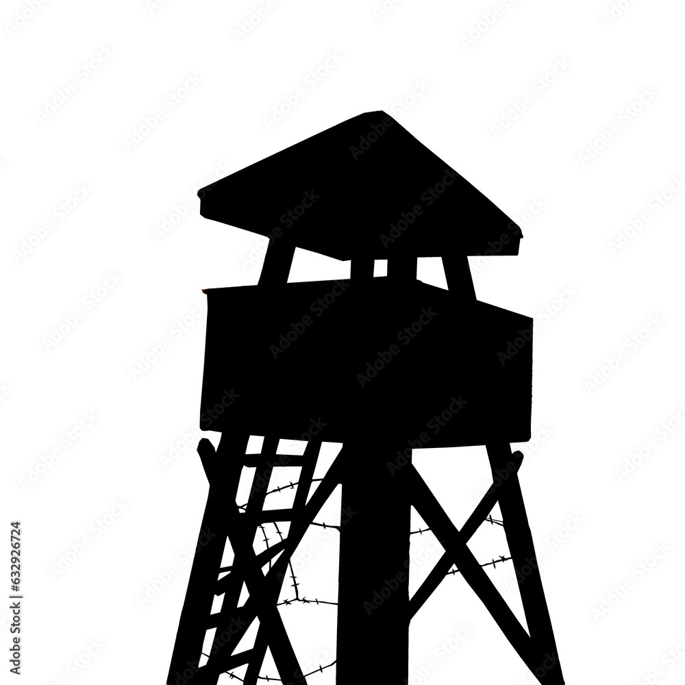 prison guard tower, military facility, silhouette on a white background ...