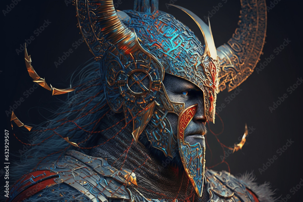 Abstract powerful warrior viking king portrait. Impressive man soldier ...