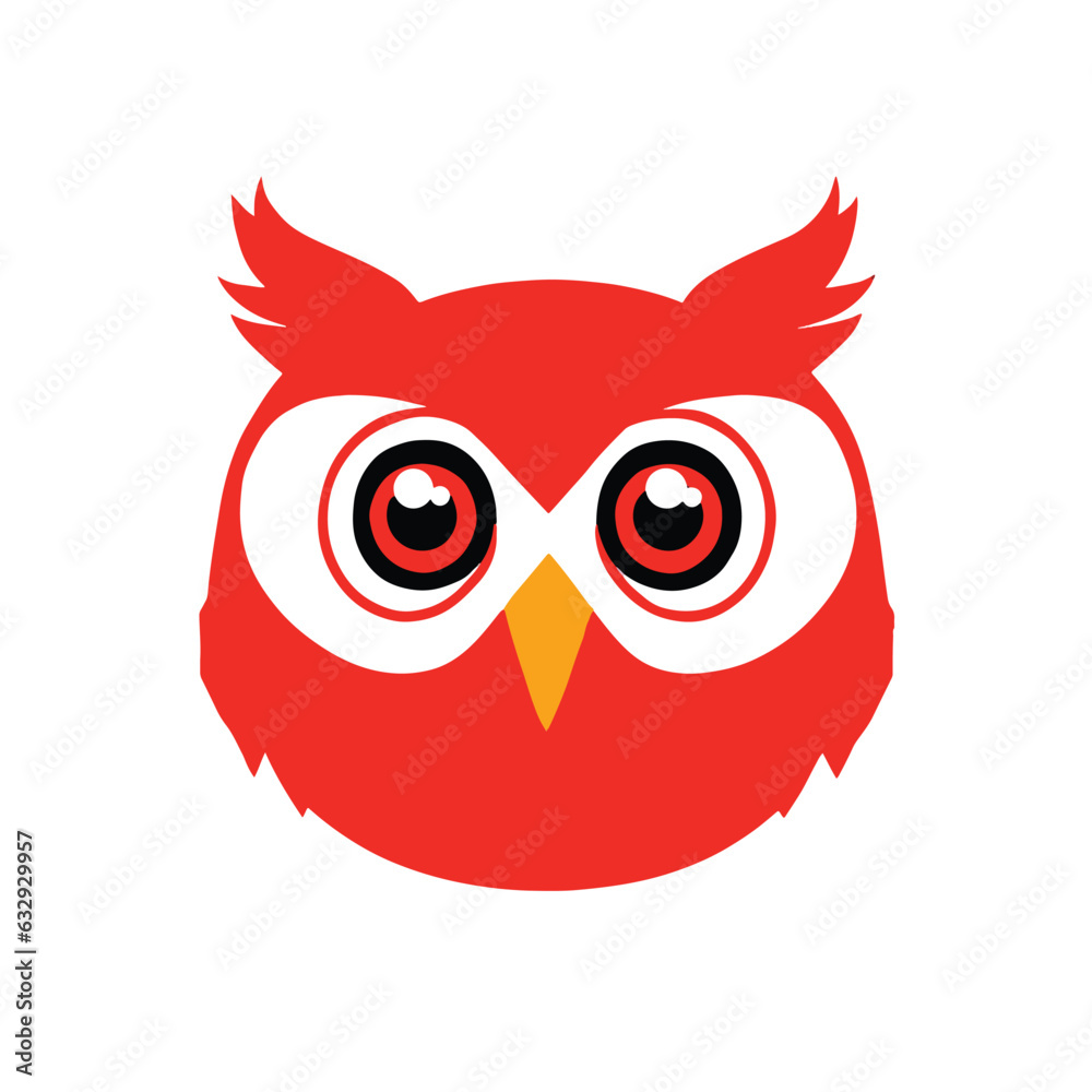 Red owl head kawaii animal cartoon character also called owl icon or ...