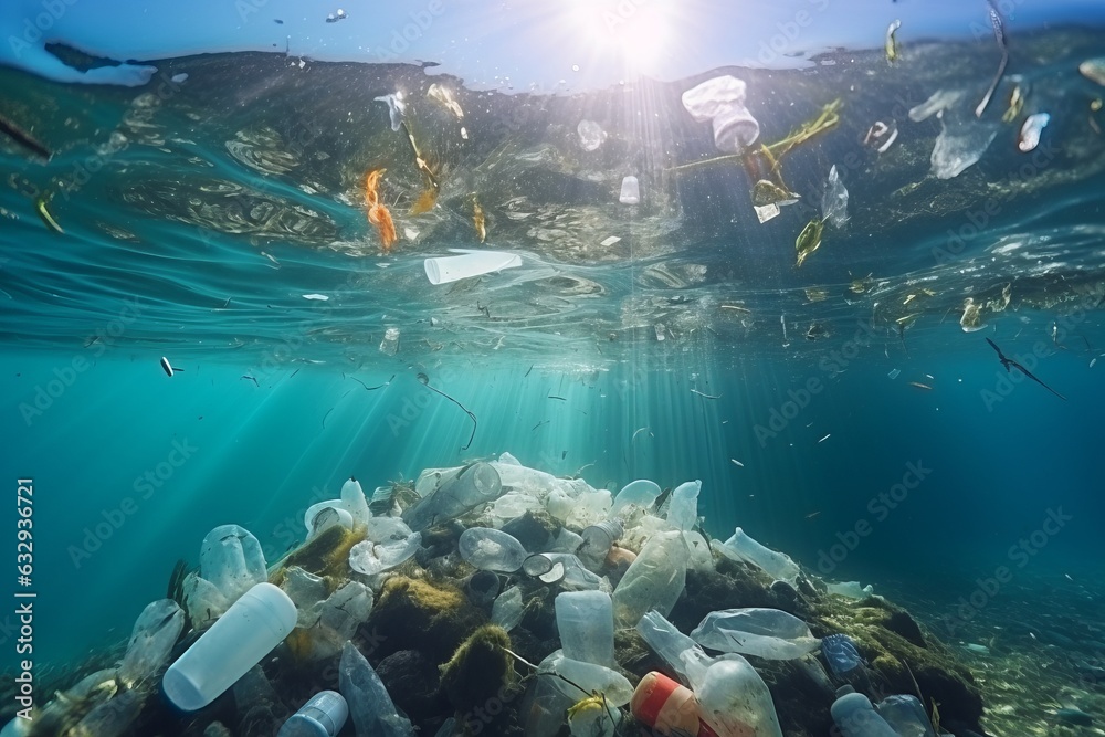 Plastic waste and bottles garbage undersea or in the ocean Stock Photo ...