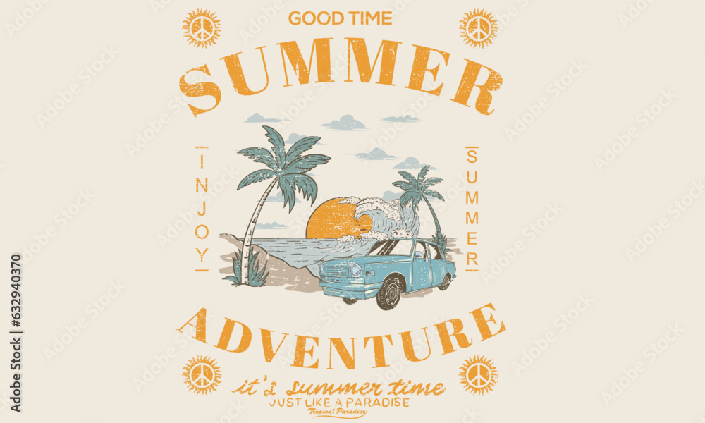 Summer adventure graphic print design. Beach vibes print design for ...