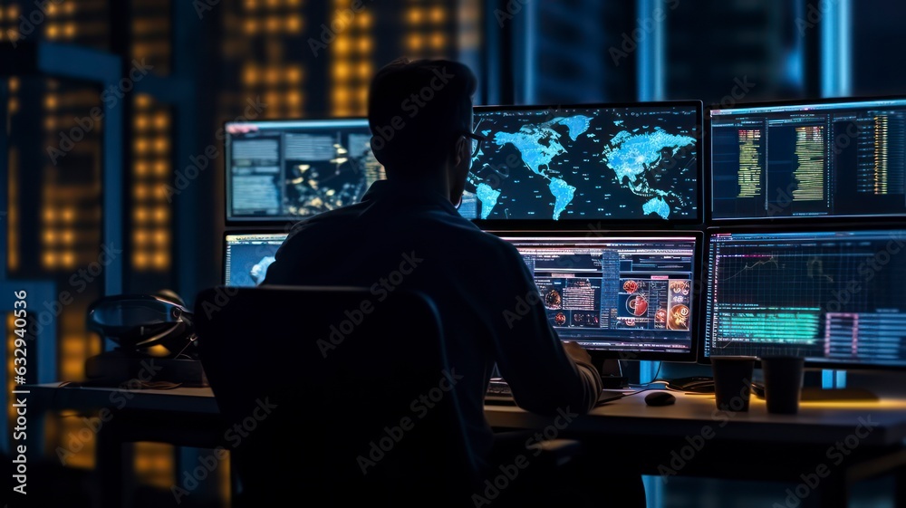 Technical Analyst Monitoring Data on Multiple Screens, Optimizing ...