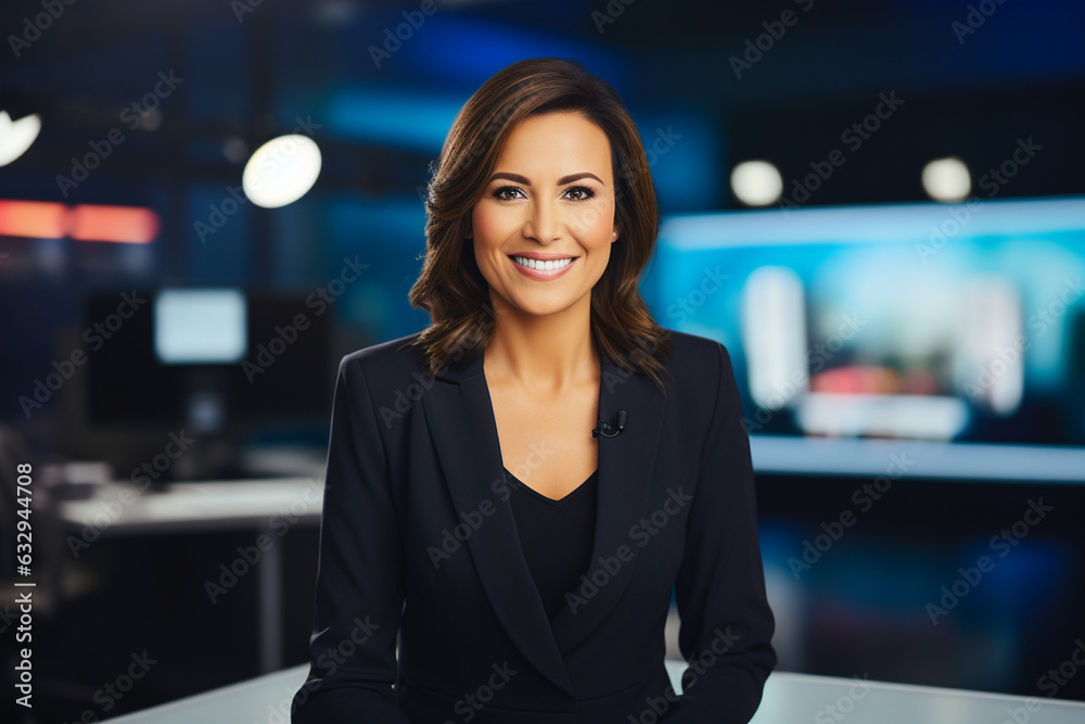 News anchor in a studio interacting with a live feed from the scene ...