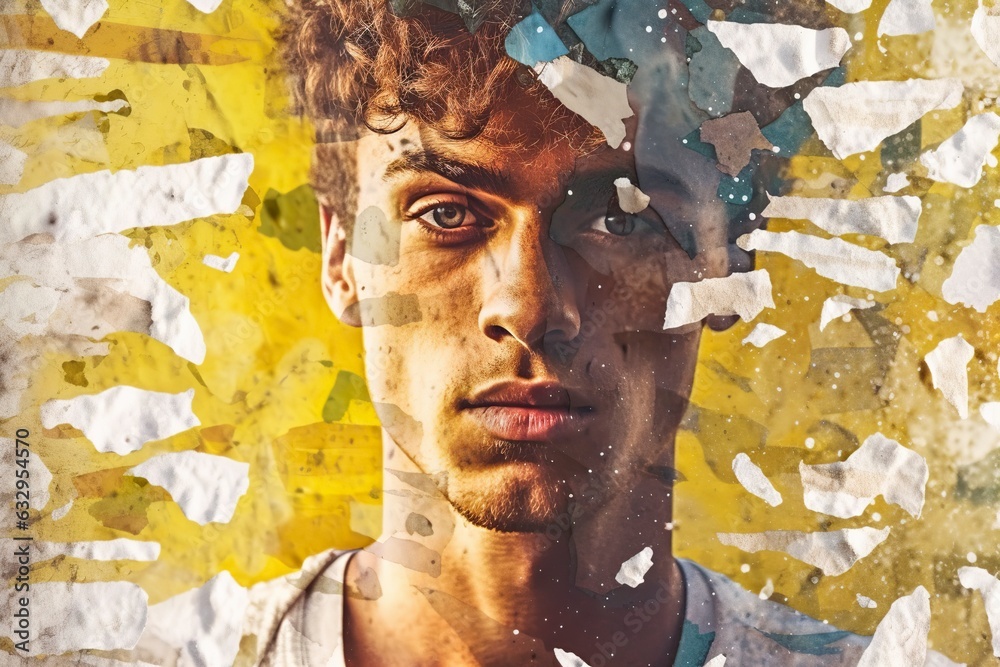 Conceptual portrait , human face is decomposed into colorful pixels. Ai ...