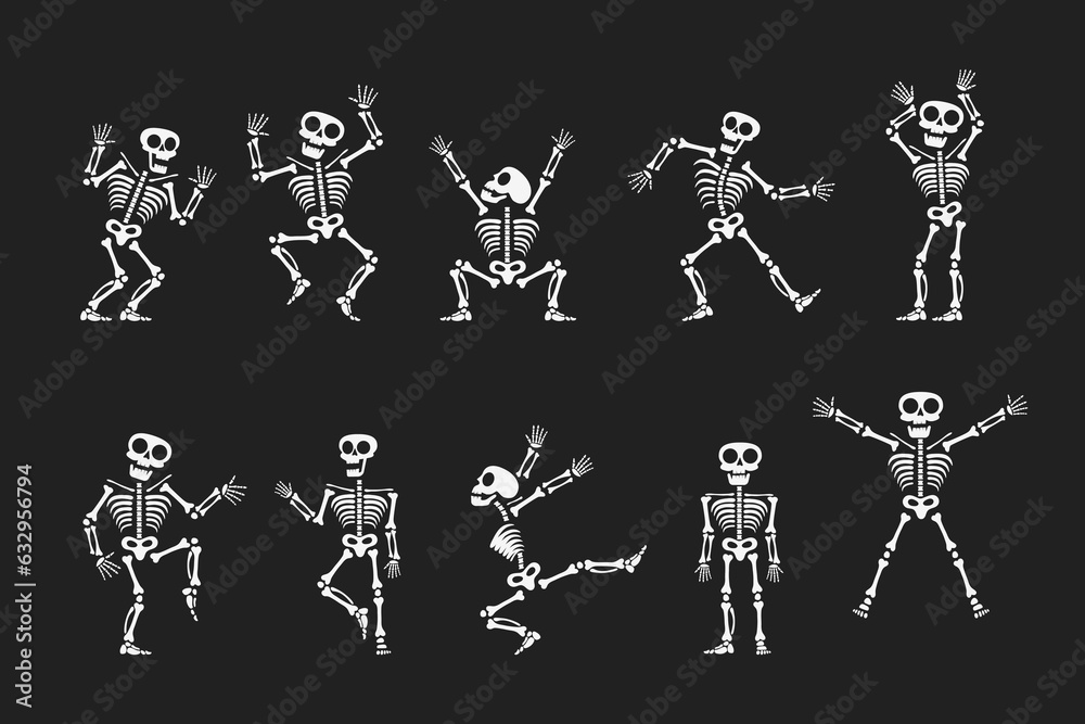 Skeletons dancing with different positions flat style design vector ...