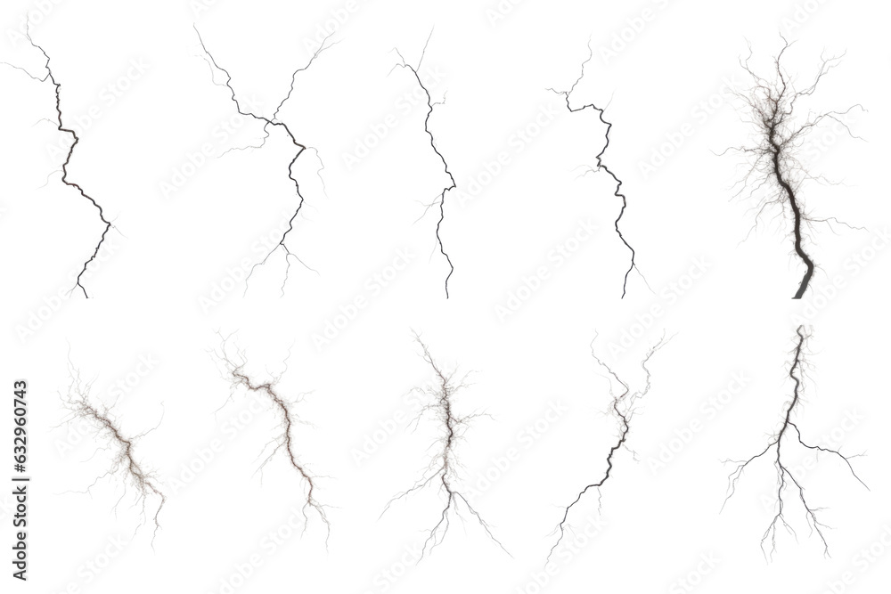 Set of black lightnings isolated on transparent background cutout PNG ...