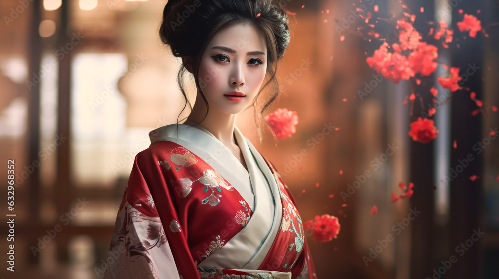 beautiful model japanese woman in national costume Stock Photo | Adobe ...