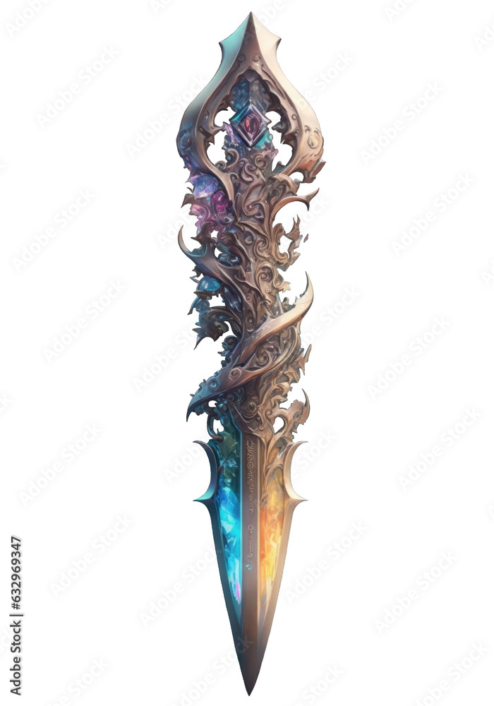 Elvish dagger with purple crystal, Magic blade digital illustration ...