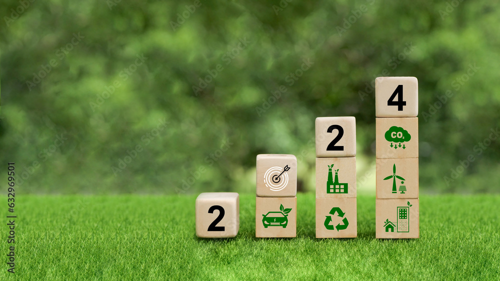 New Goals, Plans and Visions for Next Year 2024. Number 2024 and green ...