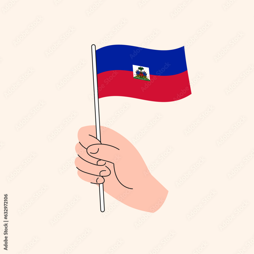 Cartoon Hand Holding Haitian Flag, Simple Drawing. Flag of Haiti ...