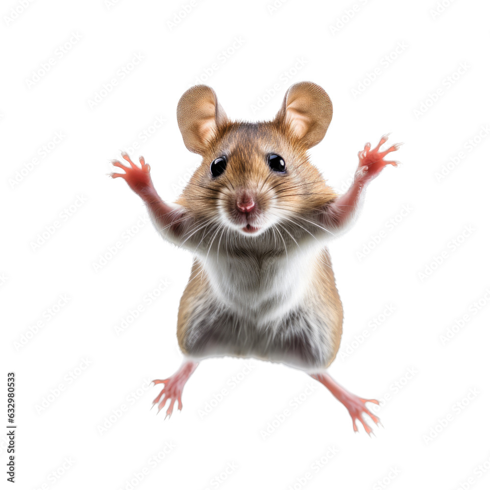 a Mus musculus Field mouse jumping, in motion, frontal view in Nature ...