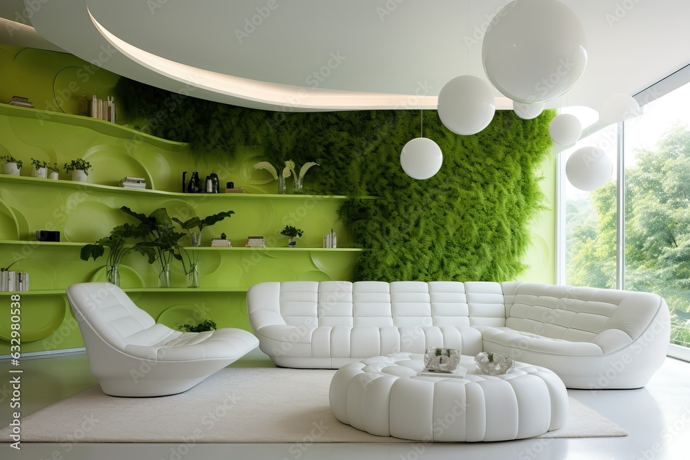 Modern futuristic Eco-friendly home interior design in green ad white ...