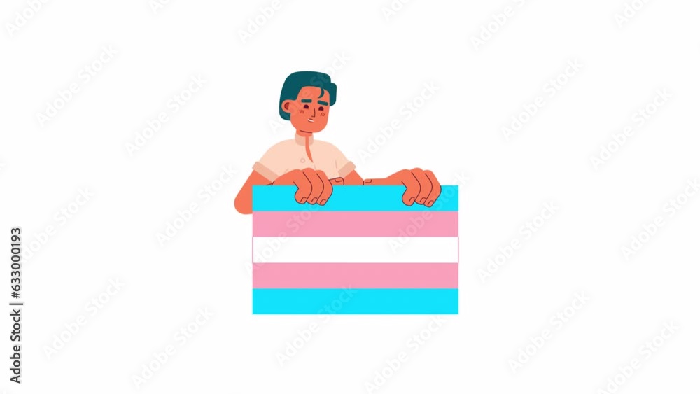 Vidéo Stock South asian transgender man holding trans colours 2D ...