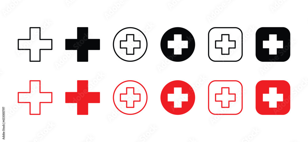Medical red cross shape icon vector. Medical or hospital signs symbol ...