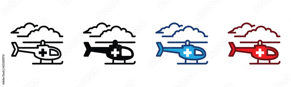Hospital helicopter icon vector. Helicopter with red cross fly above ...