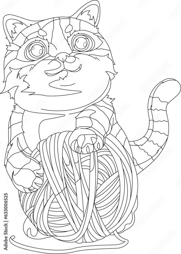 Cat Playing With Ball. Cute Cat Vector. Cat Playing With Yarn Ball ...
