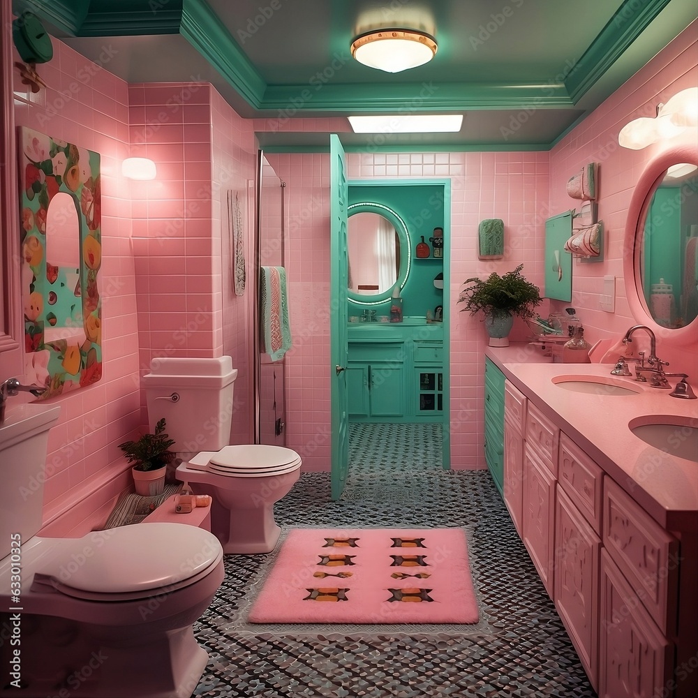 Barbie Bathroom Design Pink Barbie Bathroom Design Green Ai Generated Image Ai Art Stock