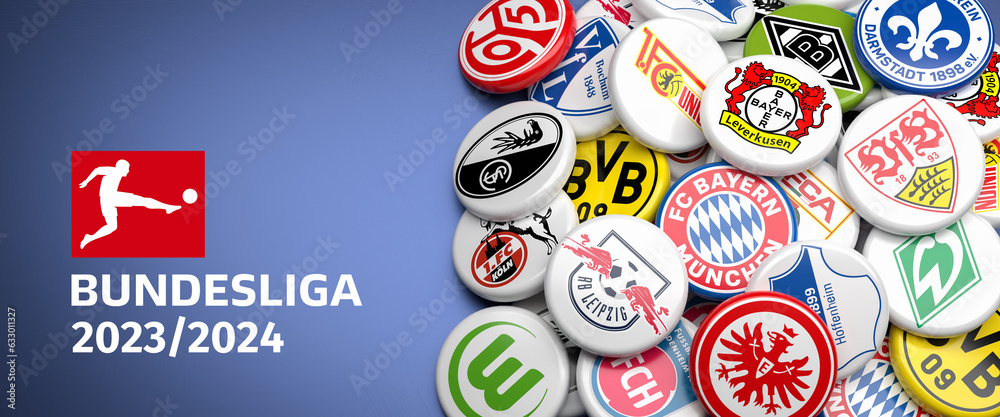 Logos of the German Soccer Clubs competing in the Bundesliga season ...