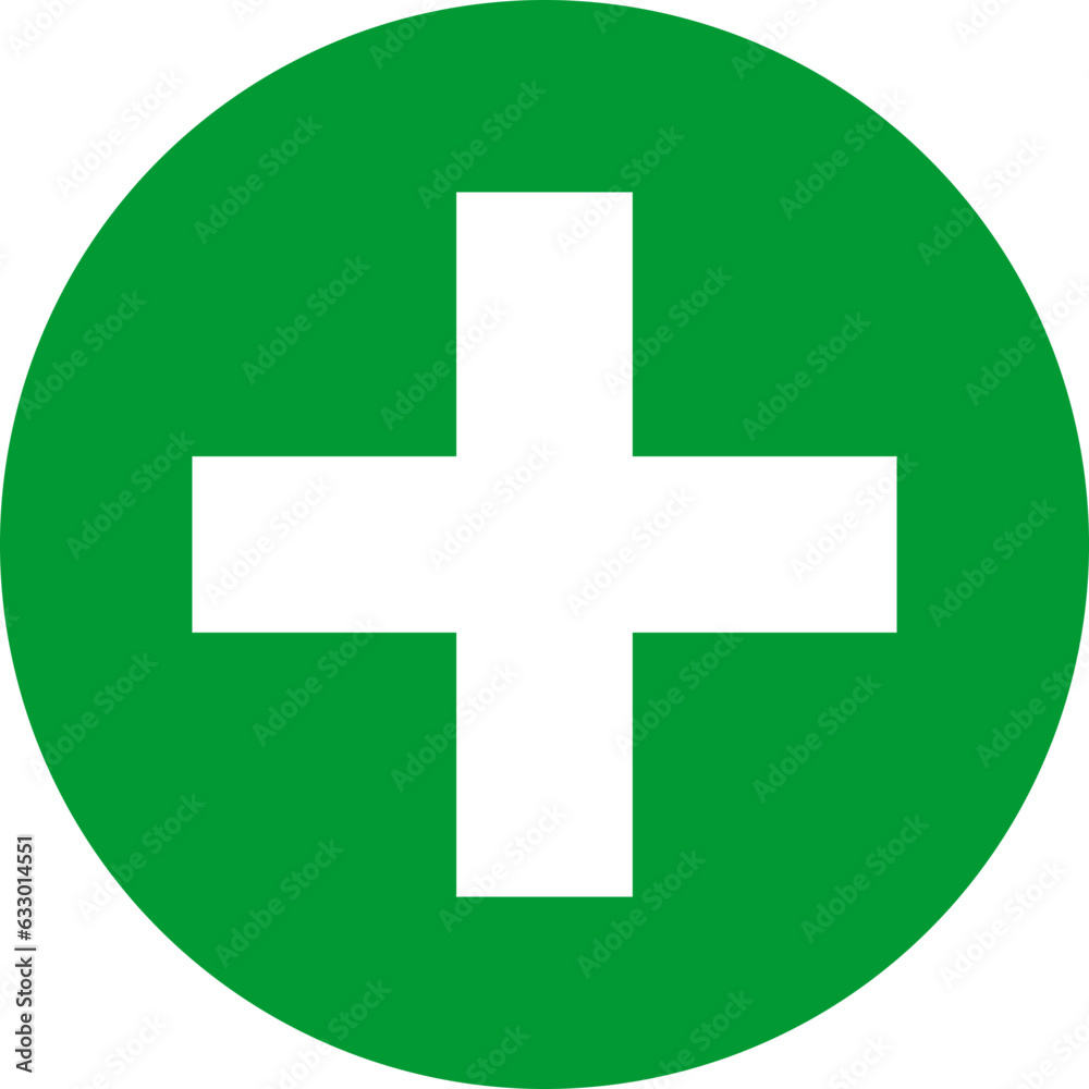 Green plus sign. Vector icon. Cross symbol of safety guidance. Stock ...